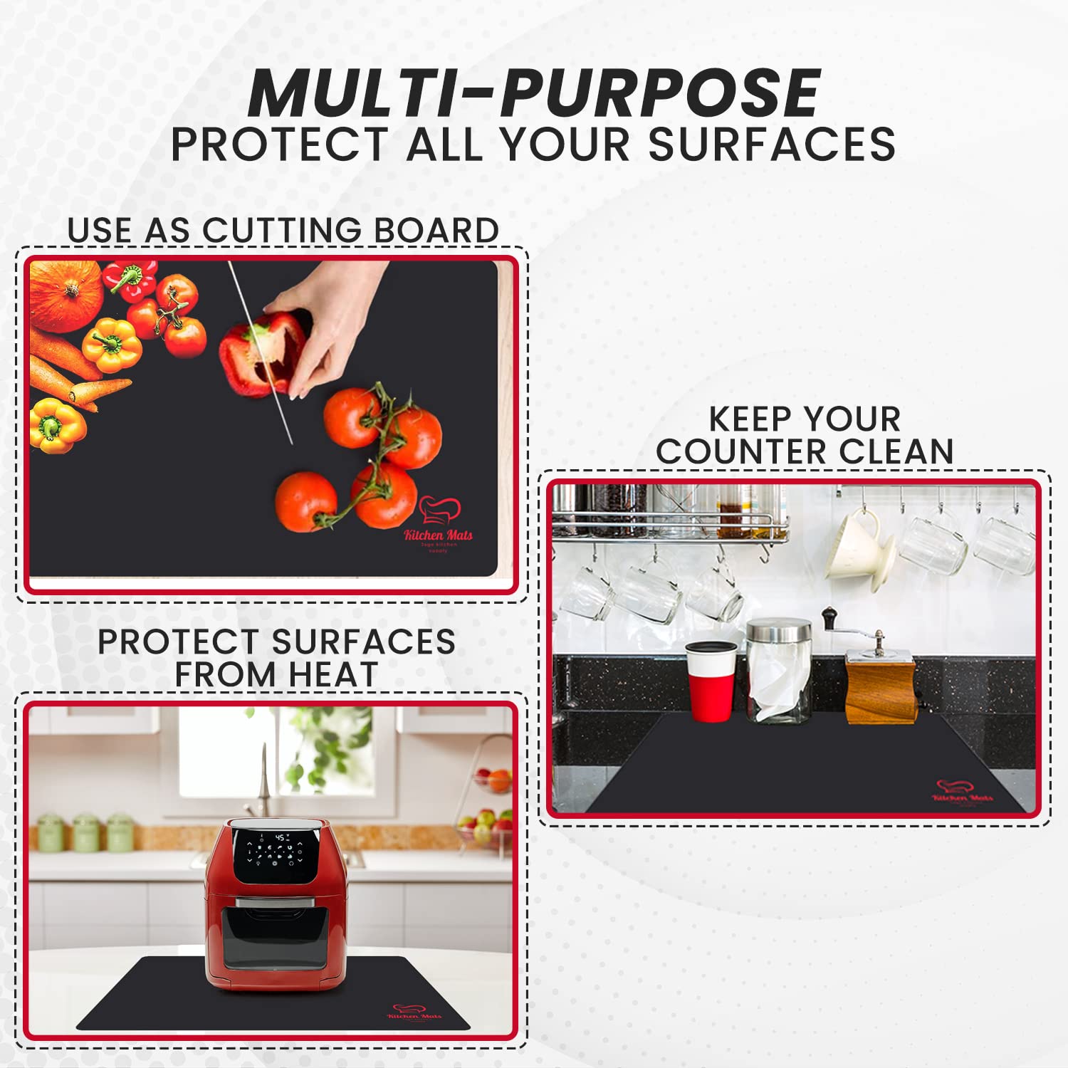 Large Black Heat Resistant Mat For Countertop, 23βx15β, Air Fryer Mat Counter Protector For Kitchen, Non Slip Silicone Kitchen Mat, Microwave Mat