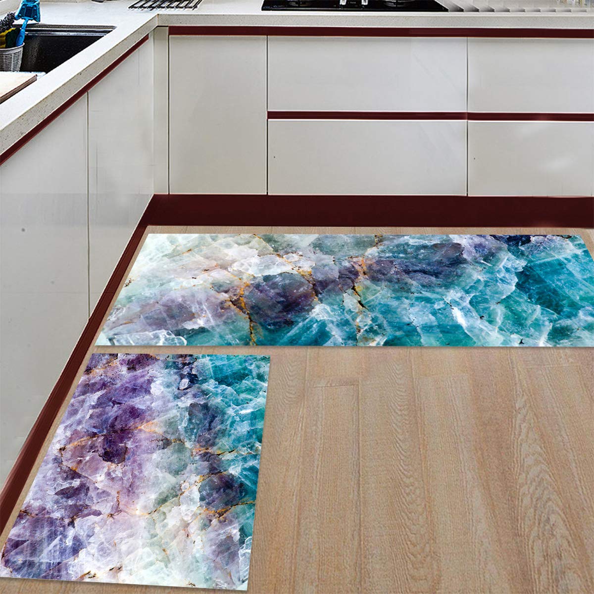Kitchen Rug Set,Kitchen Floor Mats 2 Piece Anti Fatigue Comfort Standing Mat Non-Skid Rubber Back Washable Doormat Bathroom Area Rug Carpet,Marble (15.7"x23.6"+15.7"x47.2" inches)
