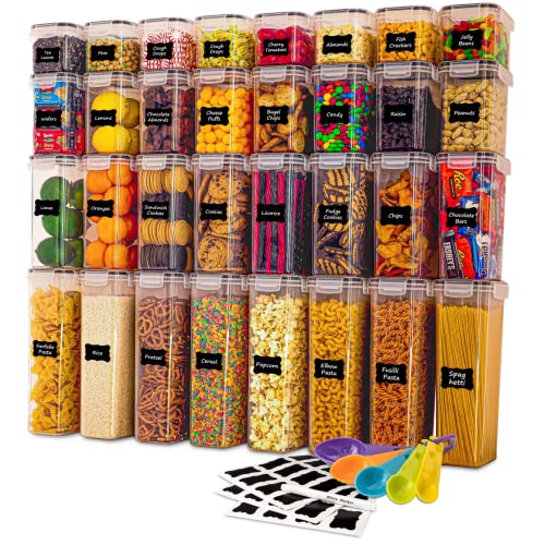 Lifetime Home 32 PACK Airtight Food Storage Containers Set with Lids for Kitchen & Pantry Organization - BPA-Free for Cereal, Pasta, Rice, Vegetables, Fruits & Flour - FREE Markers and Labels