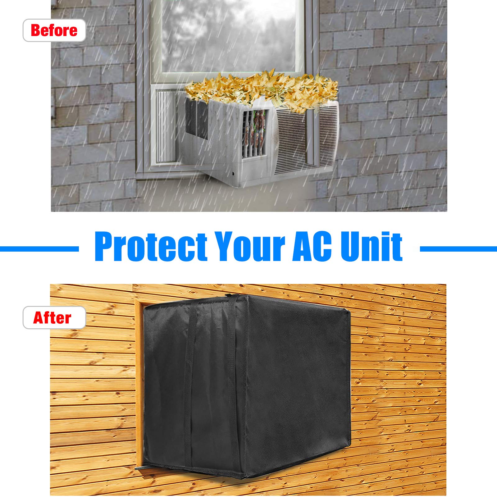Window Air Conditioner Cover Outdoor, TRELC Air Conditioner Defender Winter AC Window Unit Cover with Adjustable Straps, Bottom Covered (Black, 21.26 x14.56 x 15.74 inch)