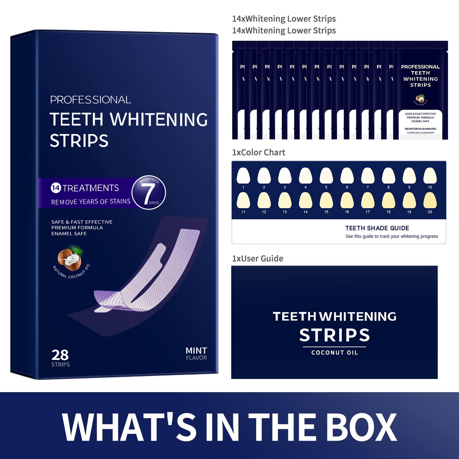 Qcyuui Professional Teeth Whitening Strips, Reduce Sensitivity 28 Pcs White Strips for Whitening, Dentist Formulated Blue