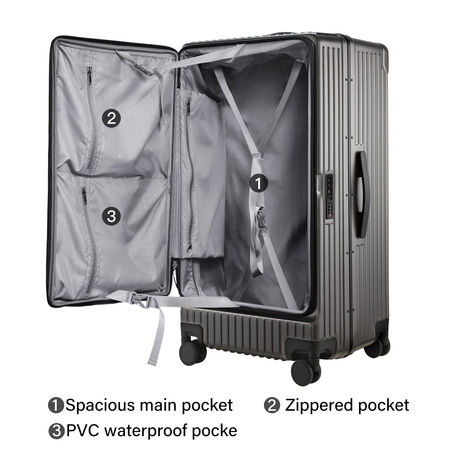 S Unite Star 29 Inch Checked Large Luggage with Side Opening, Lightweight Hardshell ABS+PC+Aluminum Frame Suitcase with TSA Lock, 360 Spinner Wheels, Briefcase for Trip, Dark Grey