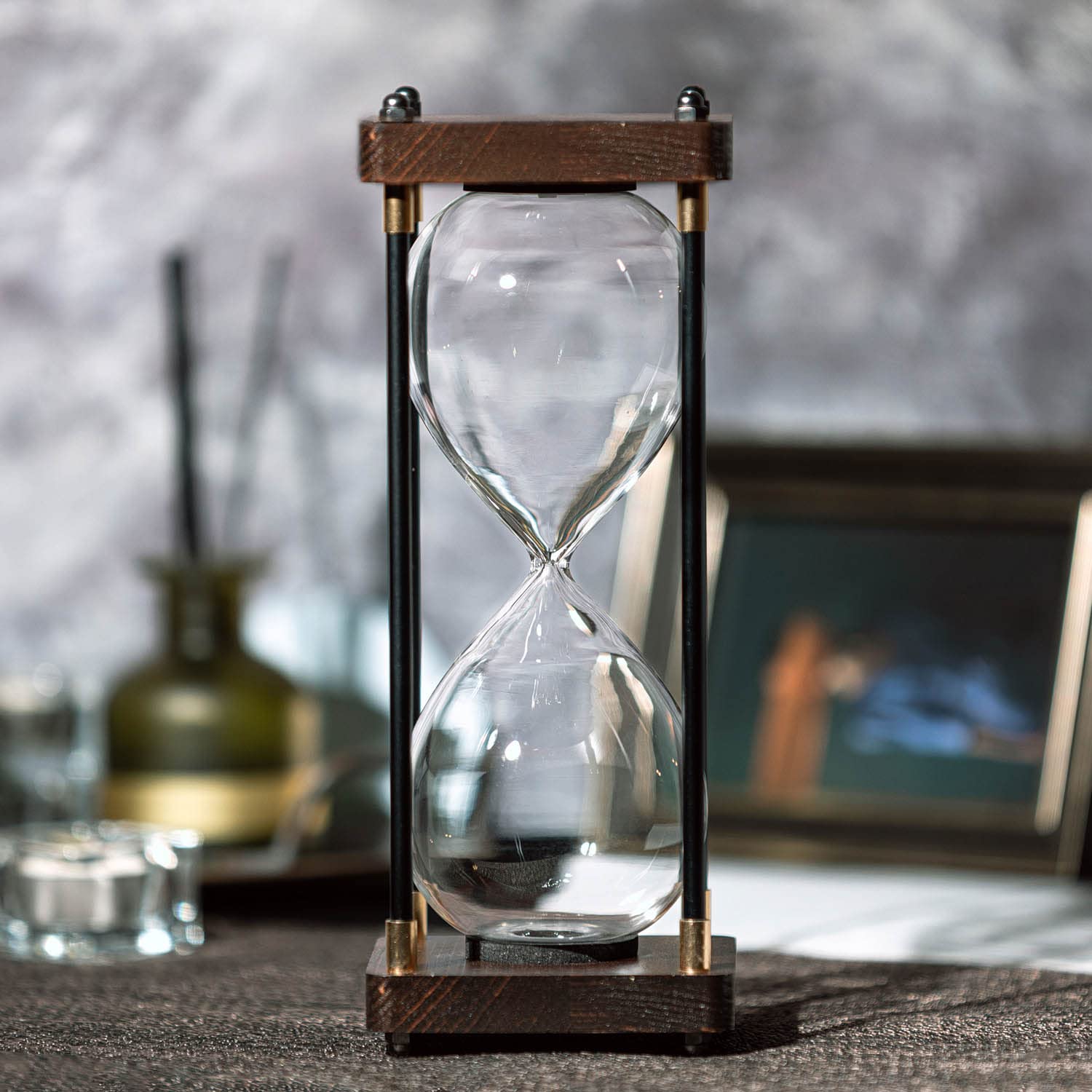 Large Fillable Hourglass Timer Sand Clock, Decorative Wooden Empty Hourglass Sand Timer