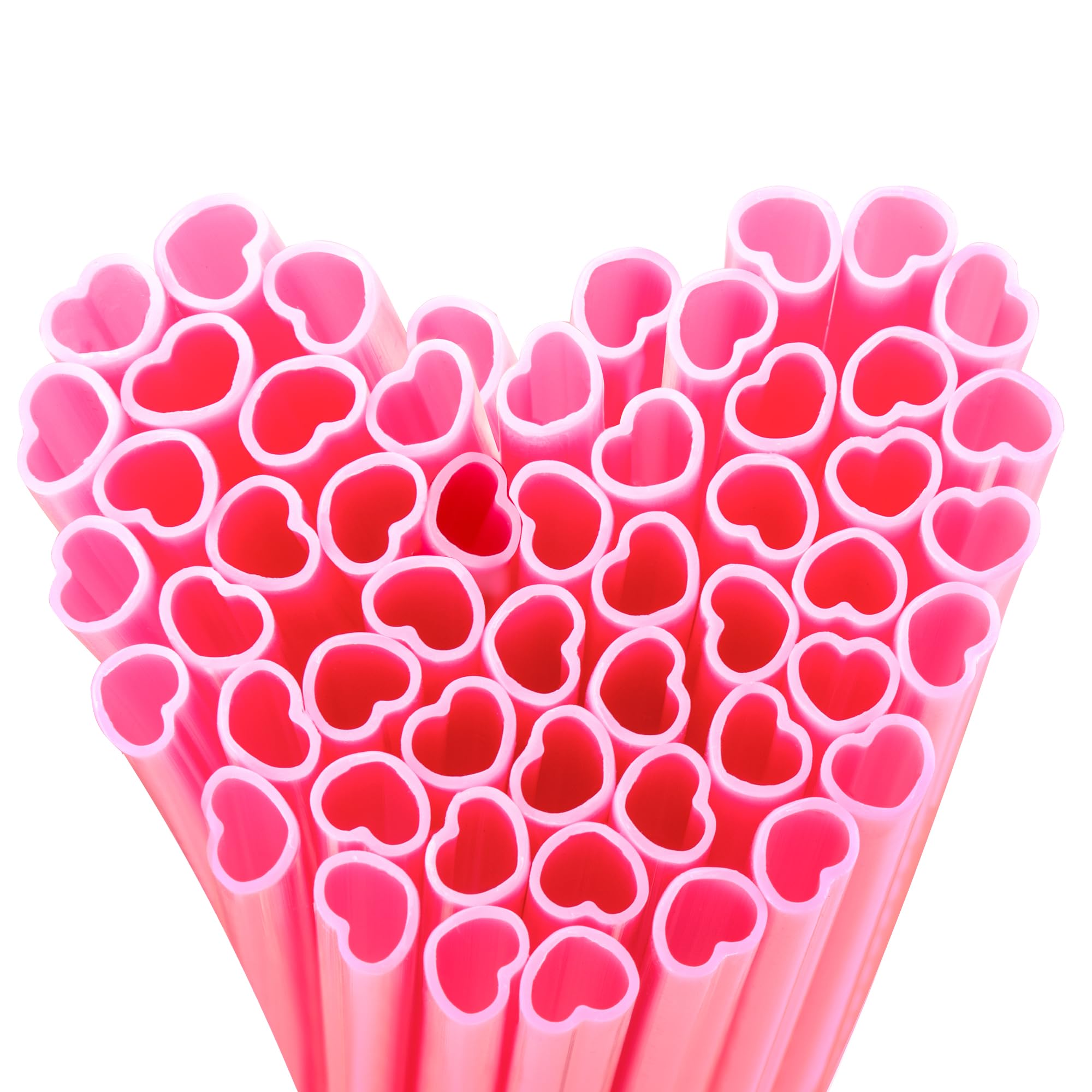 Prurex 50pcs Pink HeartShaped Straws,Individually Wrapped Disposable Drinking Straws for Valentines day/Wedding/Birthday Party/Cocktail Supplies