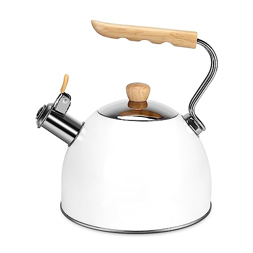 Tea Kettle, Beyoung 2.5 Liter Whistling Tea Kettle, Tea Pots for Stove Top Food Grade Stainless Steel with Wood Pattern Handle, Universal Base Suitable for Tea, Coffee, Milk