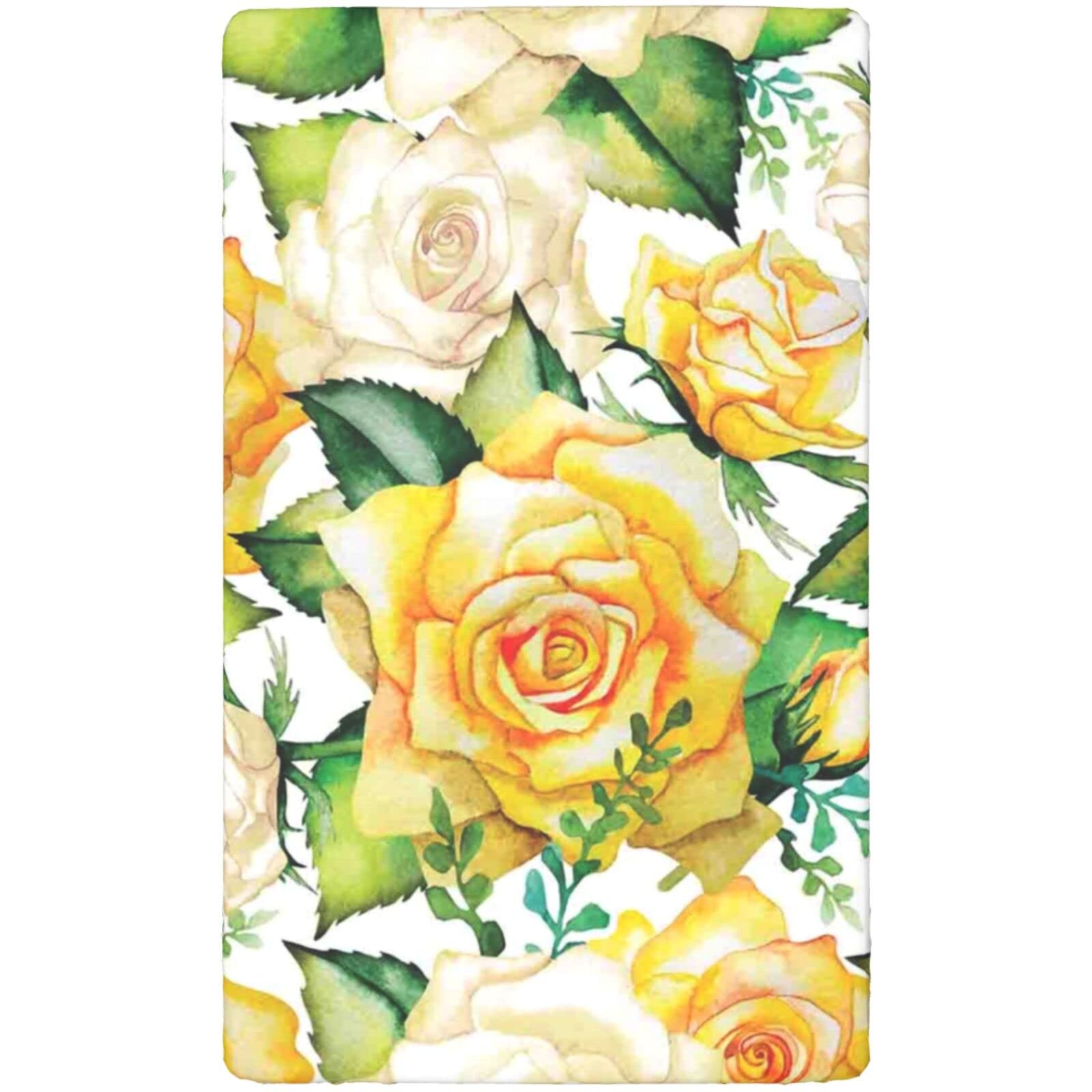 Rose Themed Fitted Mini Crib Sheets,Portable Mini Crib Sheets Soft and Breathable Bed Sheets-Crib Mattress Sheet or Toddler Bed Sheet,24β x38β,Yellow Beige Green