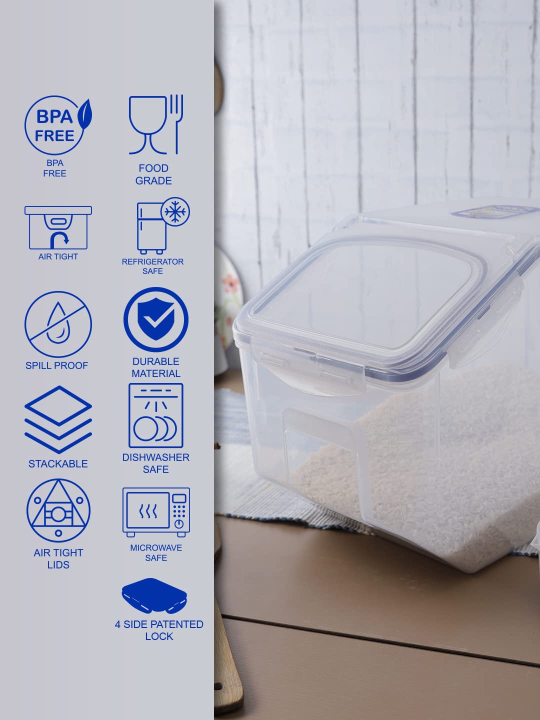 LOCK & LOCK Easy Essentials Food Lids (Flip-Top) / Pantry Storage, BPA Free, Top-50.7 Cup-for Rice, Clear