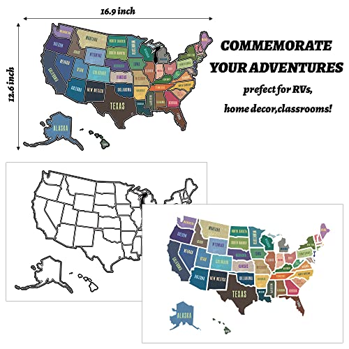 Summer RV State Pure Pattern Travel USA Map Sticker, United States Stickers Vinyl Map RV Decals Travel Trailer Camper Map of America Waterproof Decals for Window, Door or Wall, Pure Pattern States Map Decal Trip Camper Trailer Accessories
