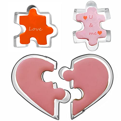 LOVE Heart Puzzle Shaped Cookie Set of 4 pcs, Stainless Steel Valentineās Day Jigsaw Puzzle DIY Fondant Cutters