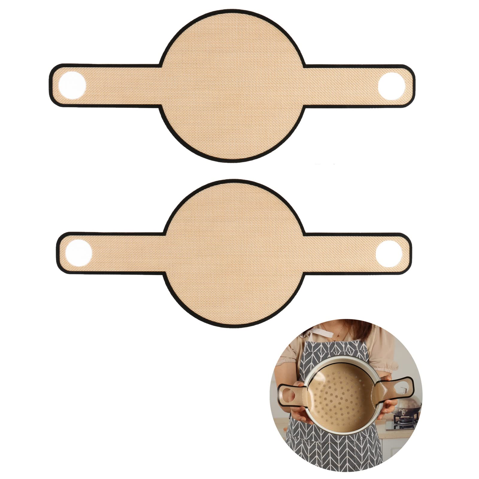 MISNODE 2 Pack Silicone Baking Mat for Dutch Oven, 8.3 Inch Bread Baking Pad with Long Handle, Reusable Dough Bread Sling Baking Mat Baking Tool for Gentler Safer & Easier Transfer of Dough (Brown)