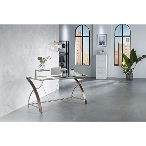 RealspaceĀ® Axley 55" W Glass Computer Desk, Cherry/Silver