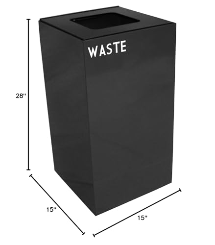 Witt Industries 28GC03-CB Steel 28-Gallon Geo Cube Recycling Container, Square Opening, Legend "Waste", Square, 15" Width x 15" Depth x 28" Height, Charcoal