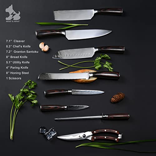 MHAT & MHAT 9pcs Essential Kitchen Knife Block Set Pro, Ergonomic Pakkawood Handle, Sharper steel