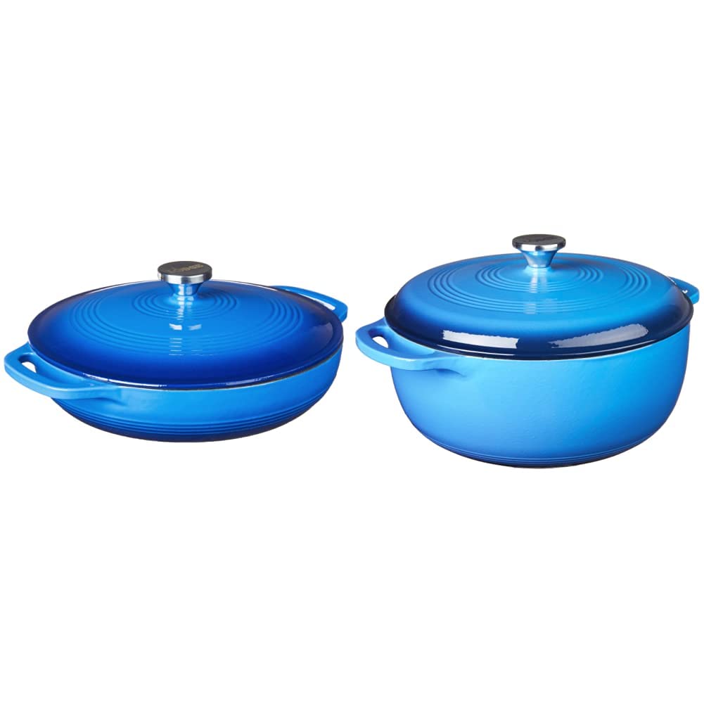 Lodge Enameled Cast Iron Covered Casserole, 3.6-Quart, Caribbean Blue, Oval casserole & EC7D33 Enameled Cast Iron Dutch Oven, 7.5-Quart, Caribbean Blue