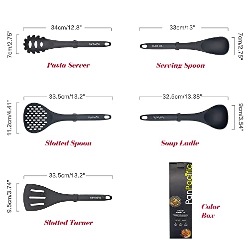 Large Kitchen Utensils for cooking, PanPacific Cooking Utensils Set with Weighted Handle, Non-Stick and Heat Resistant Kitchen Gadgets, Soft Grip Kitchen Tools Sets for Apartment, Dark Grey