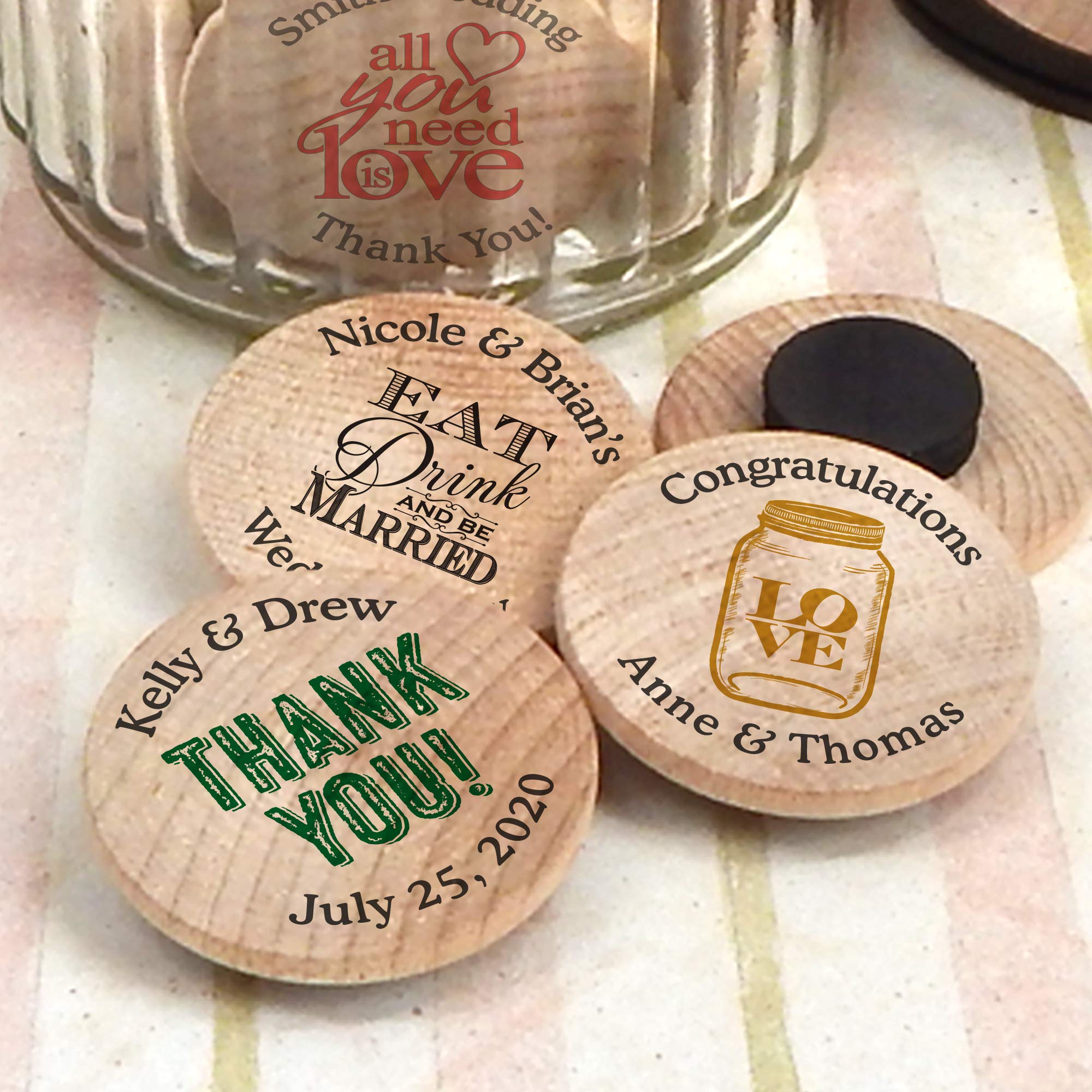 Personalized Wooden Wedding Magnets, Personalized Refrigerator Magnets, Save The Date Magnets (Set of 50)