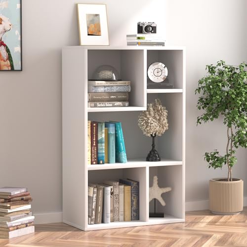 VECELO 31 Inch High Modern Kids Bookcase, 3-Tier Wide Bookshelves, 5 Cube Storage Organizer with Anti-tip Kit, Different Height Open Storage Fits Tallest Hardcovers, Easy to Install,White