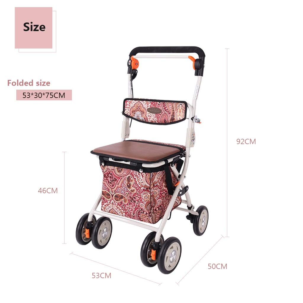Rollators Walker Walker with Seat Walkers for Seniors Elderly Shopping Cart Folding Shopping Cart,Maximum Load 200kg/440lbs (Size: 50x53x92cm)