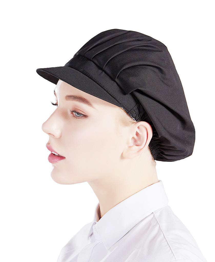Nanxson 3pcs Unisex Chef Hat Elastic Chef Cap Kitchen Baking Cooking Hat for Men Women with Brim CF9035 Black