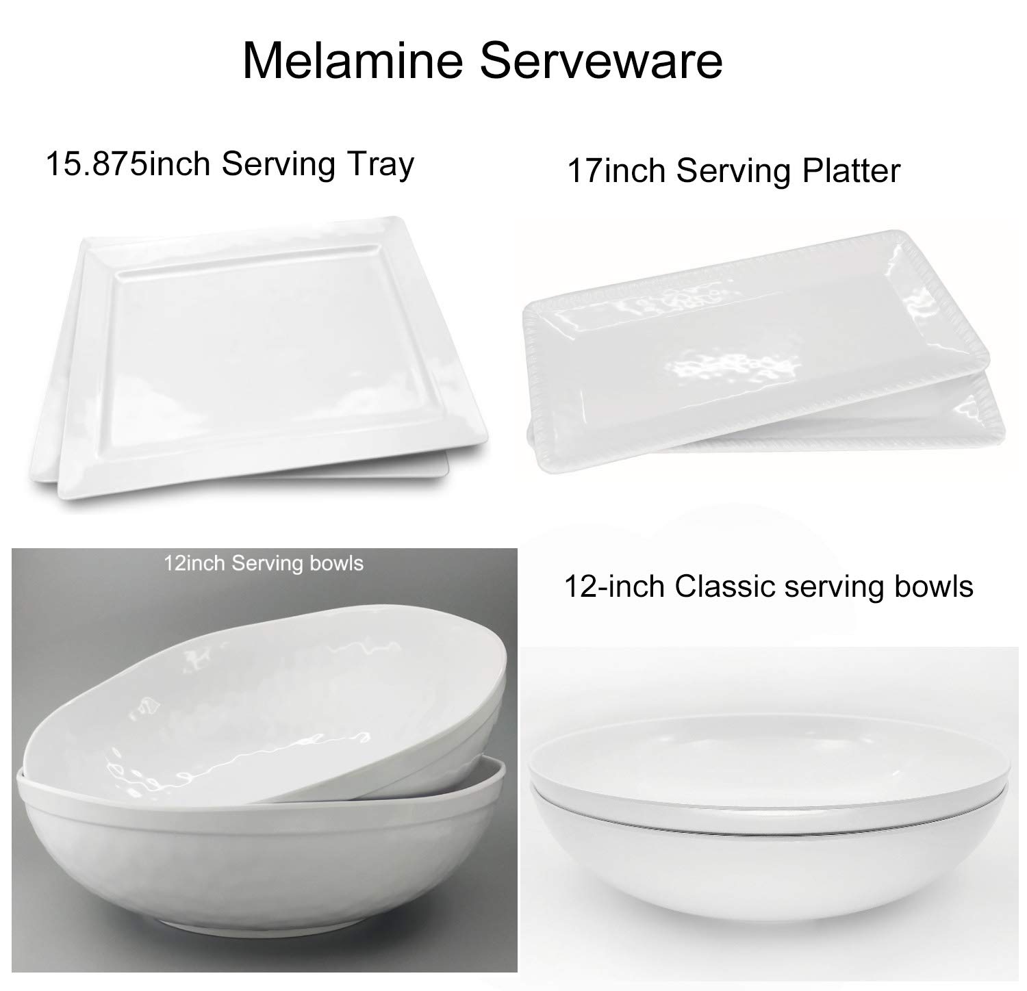 KX-WARE Melamine Serving Bowls -2pcs 12inch Larger Salad Bowls/Mixing Bowls,White Color| Break-resistant 100% Melamine Bowls | Dishwasher Safe,BPA Free