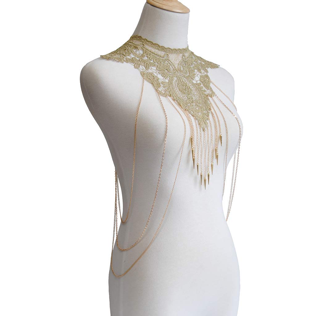 Gold Fine Chain Flower Lace Bikini Body Chain Necklace Jewelry for Women