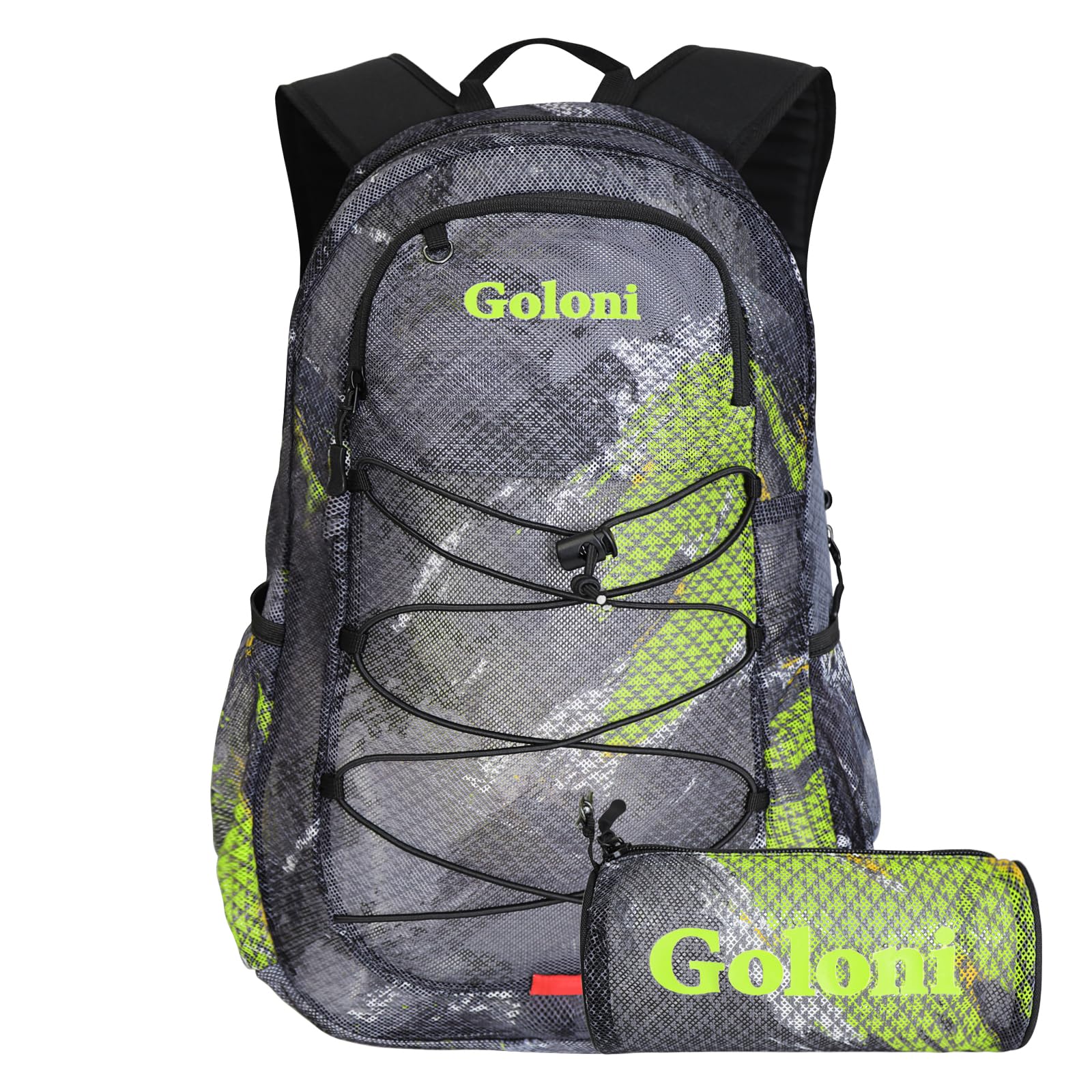 Goloni Swim Bag Lightweight Mesh Beach Bag Quick Dry See Through Backpack For Swimming Beach Gym Workout Gear (Black)