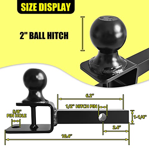 SKYMIRO 1-1/4" Solid Shank 3 in 1 ATV UTV Multi Hitch Mount with 2 inch Ball Hitch (Rated 2000 LBS), Winch Strap Loop (Rated 5000 LBS), β
Pin Hole for Yard Work Equipment & Utility Trailers