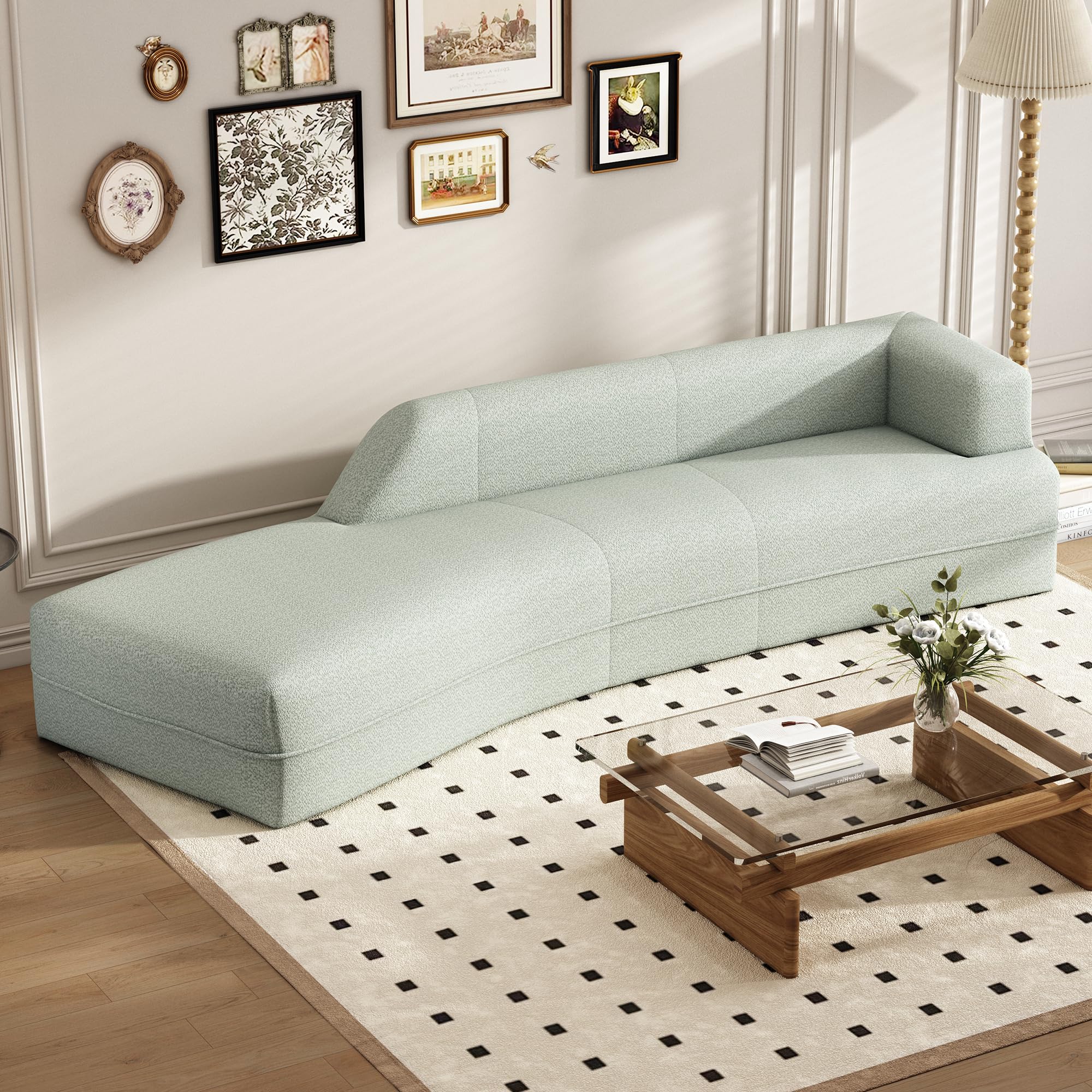 VASOENY 109.4'' Modern Curved Sofa, Boucle Fabirc Curved Lounge Couch with Left Facing Chaise Lounge, 3 Seat Sofa Couch for Living Room, Office, Apartment