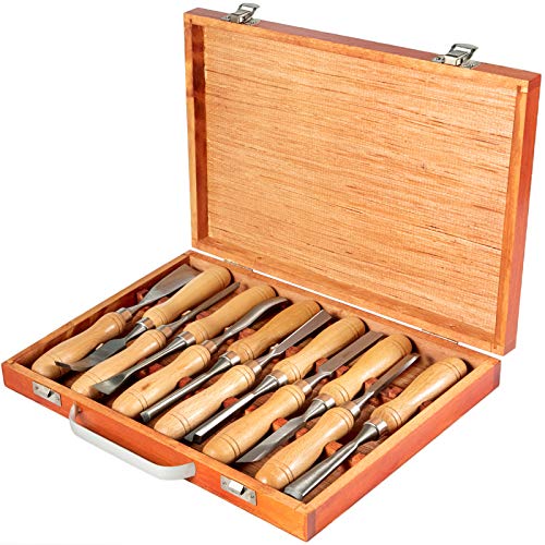 Mophorn Wood Chisel Sets 12pcs,Wood Carving Hand Chisel 3-3/4Inch Blade Length,Woodworking Chisels with Red Eucalyptus Handle,Wood Tool Box,for Wood Carving Root Carving Furniture Carving Lathes