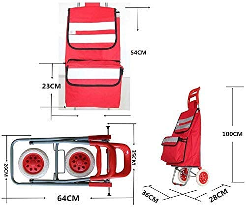 Shopping Trolley on Wheels Multi Function Shopping Cart Fashion Folding Grocery Portable Trolley Thick Aluminum Frame Waterproof Cloth Storage Hand Trucks,Black,36 * 28 * 100Cm ,