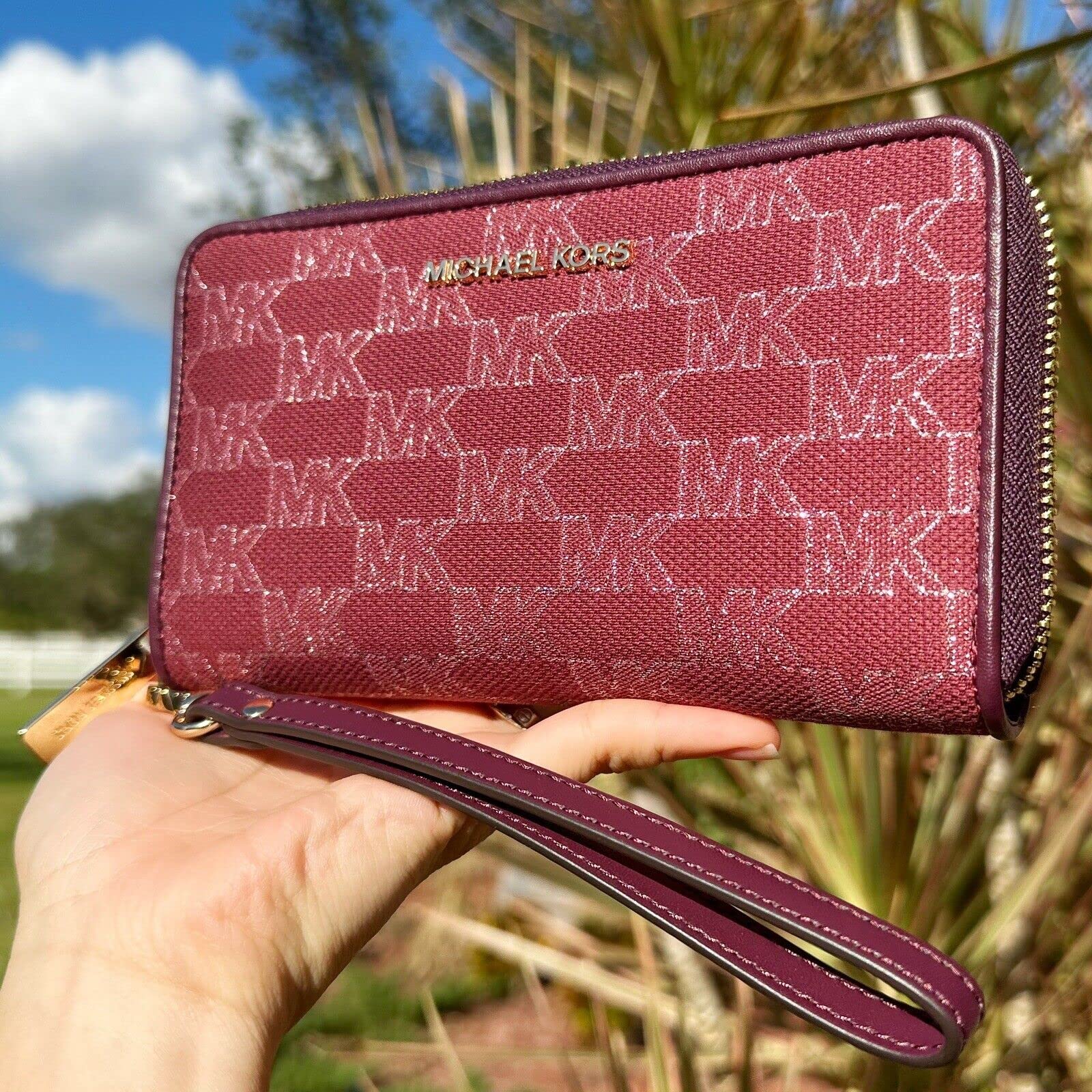 Michael Kors Jet Set Travel Large Phone Case Wristlet Wallet MK Mulberry Multi