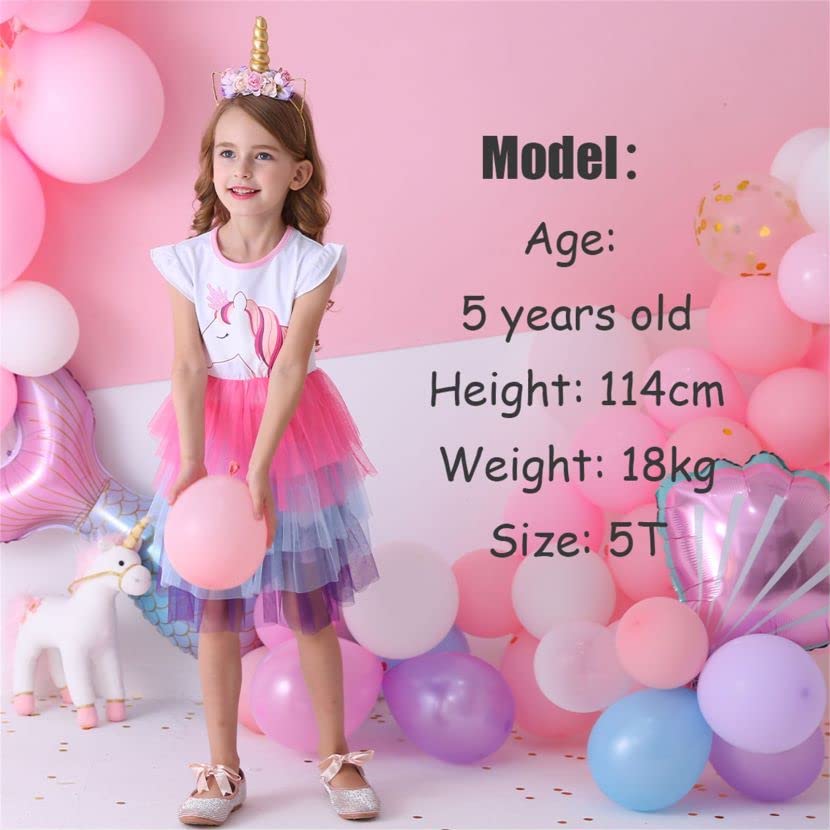 VIKITA Girls Summer Cute Princess Sundress Short Sleeve Casual Polyester Dress SH4590 5-6 Years