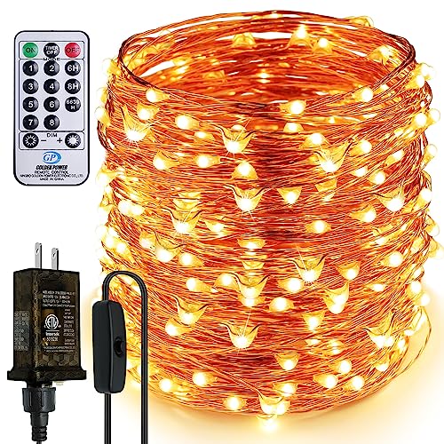 Outlet！ZAECANY LED String Lights 99ft 300 LEDs Fairy String Lights with Switch/Timer, Indoor/Outdoor Copper String Lights with Remote, for Birthday, Wedding, Christmas Decor,Plug in/8 Modes Warm White