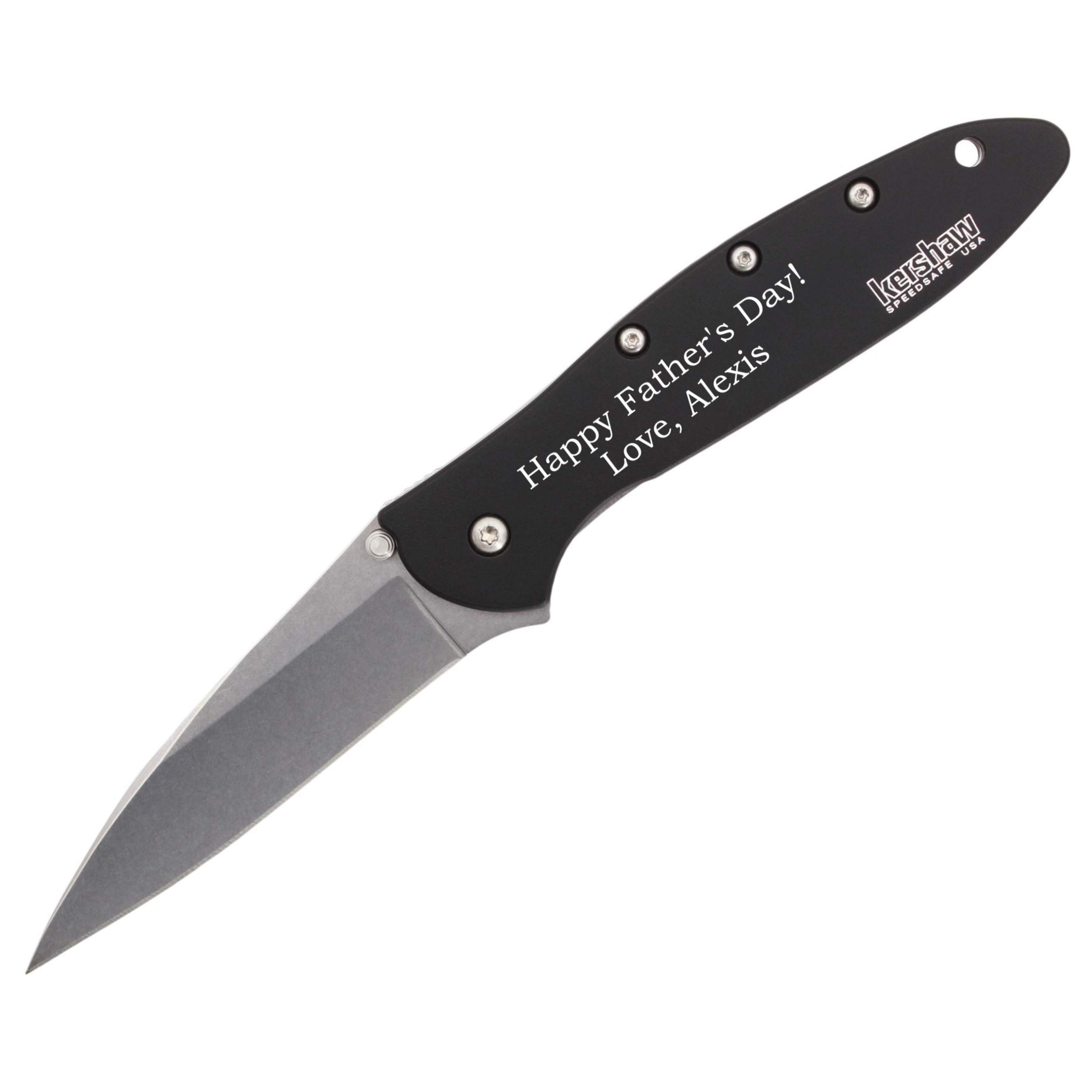 Personalized Engraving on Kershaw Leek 1660SWBLK Pocket Knife, Stonewashed Blade, SpeedSafe