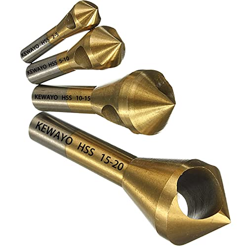 KEWAYO 4pcs Titanium Coated Countersink Chamfer Tool Deburring Tool Set Metal Wood Drill Bits Zhongbo Business