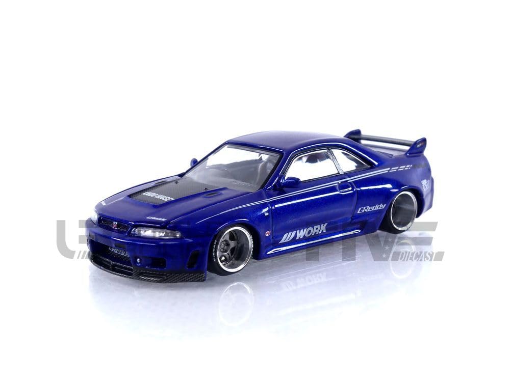 True Scale Miniatures Model Car Compatible with Nissan Skyline GT-R (R33) Kaido Works V2 Blue Limited Edition 1/64 Diecast Model Car Kaido House KHMG089