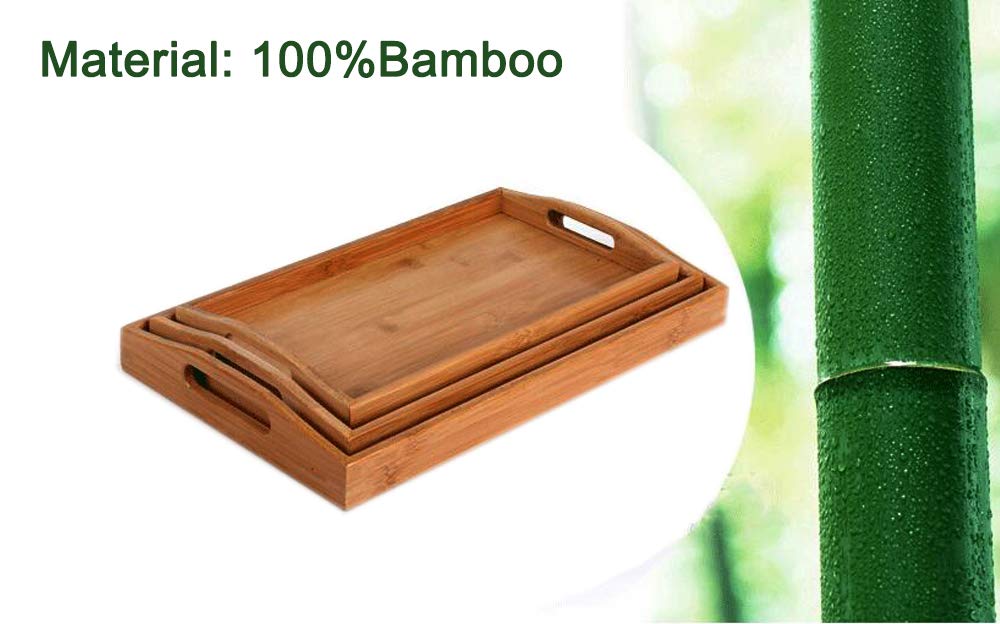 Kework Bamboo Serving Tray with Handles, Tabletop Coffee Tray, Countertop Breakfast Tray, Desktop Tea Tray, Serving Tray Storage Container for Breakfast Coffee Tea Fruit, 12.4 x 7.2 x 1.1 Inch
