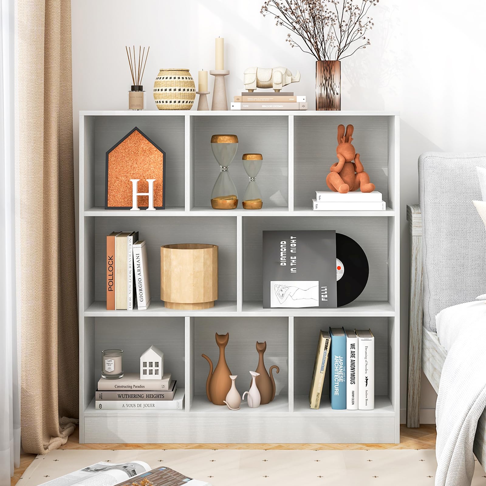 Tangkula 8-Cube Bookshelf, 39.5βL Floor Bookcase with 2 Anti-Tipping Kits, Freestanding Storage Organizer, 4-Tier Display Shelf for Home, Office & Dorms, Natural/White (White, 8-Cube)