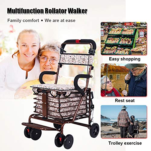 Rollator Walker Seniors and Adults Rolling Walker Foldable Mobility Walking Aid,Four-with Seat Walking Frame for The Elderly Shopping Pedal