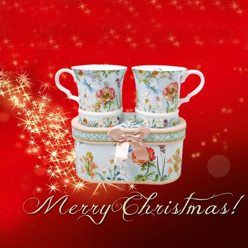 Lightahead® Elegent Bone China Unique Set Of Two Coffee Mugs 10 oz each cup set in attractive gift box elegant floral design