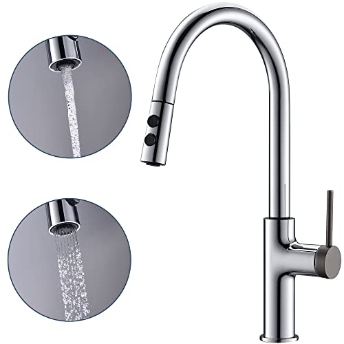 LQS Kitchen Faucet with Pull Down Sprayer, Sink Faucet, Single Handle Kitchen Faucet, High Arc Kitchen Sink Faucets, Faucet for Kitchen Sink, Chrome