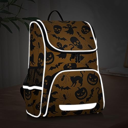 Sletend Large Capacity Printing Student Shoulder Bag for Children Teenagers Halloween Ghost Pumpkin Bat Laptop Bag School Bag for Work School, Men's and Women's Travel Backpack
