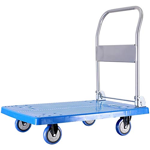 Portable Folding Handcart Folding Hand Truck Dolly With 4 Wheels 360 Rotating Platform Collapsible Trolley Cart For Shopping Moving Multi Function Folding Handcart ( Color : Blue , Size : 72X46CM )
