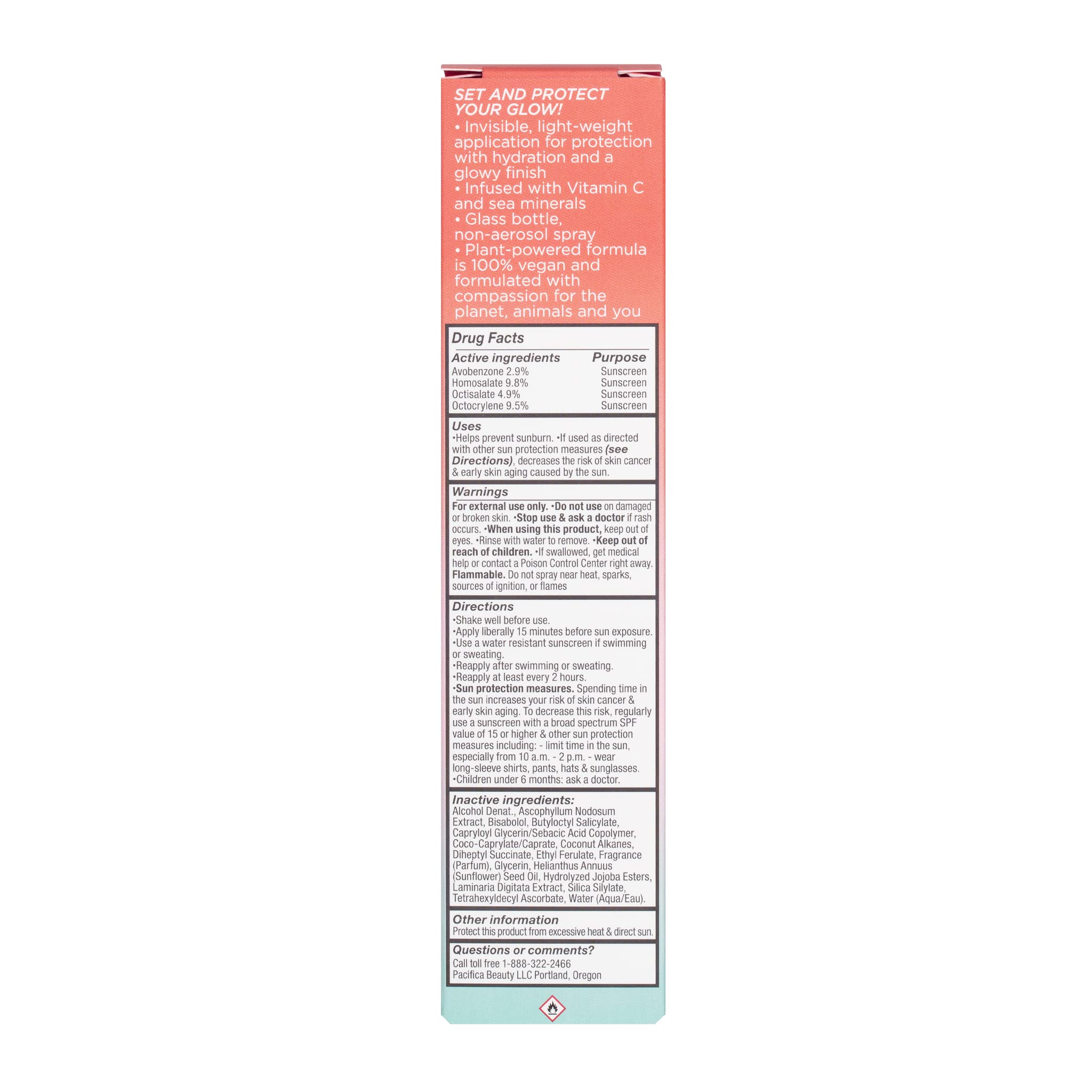 Pacifica Setting Spray Glow Baby Brightening Mist, Broad Spectrum SPF 45, UVA/UVB Protection, Blue Light Protection, Facial Mist, Suncare, Skin Care, Vegan, 1.7 fl oz (1 Count)