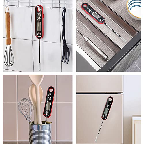 TempPro E30 Digital Meat Thermometer with Long Probe Kitchen Instant Read Cooking Food Thermometer for BBQ Smoker Grilling Oil Deep Fry Candy Thermometer with Large Backlit Display, Black/red