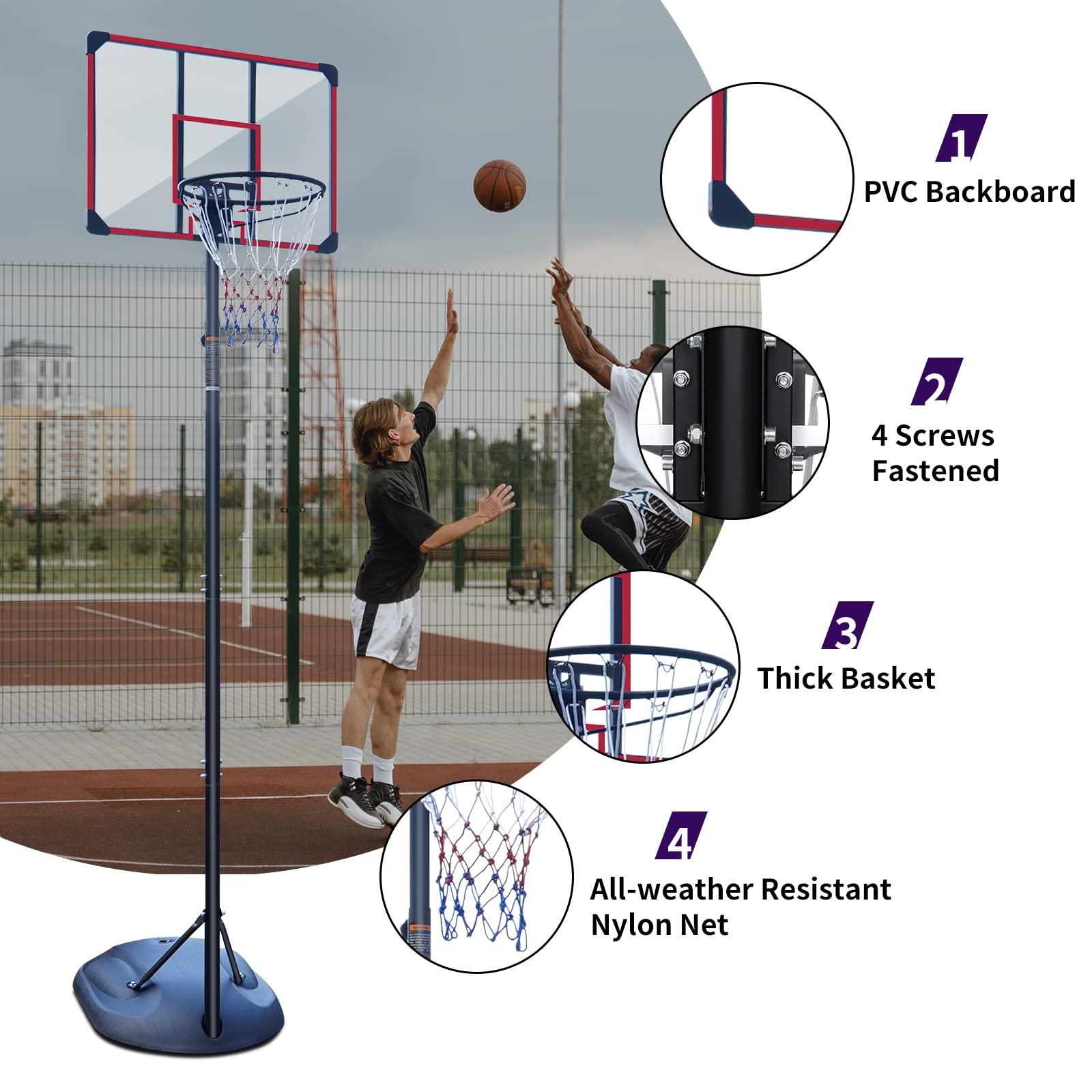 Icoud Portable Basketball Hoop 6.5-10ft Height-Ajustable Basketball Goals ,Free Standing System with Wheels Outdoor, Gray