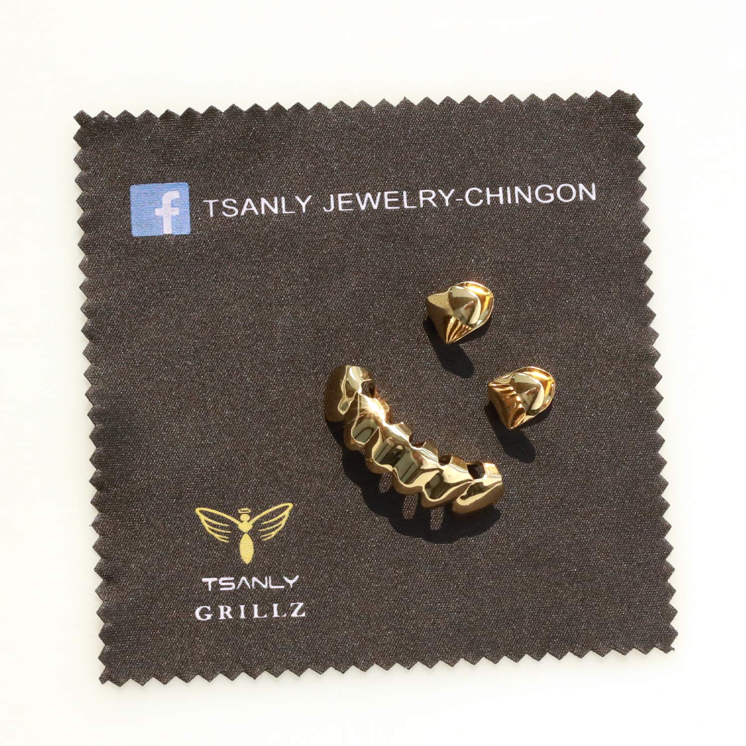 Gold Grillz Mouth Teeth 24K Plated Gold Custom Fit Top & Bottom Set Caps Grillz For Women Gift + Extra Molding Bars + Microfiber Cloth