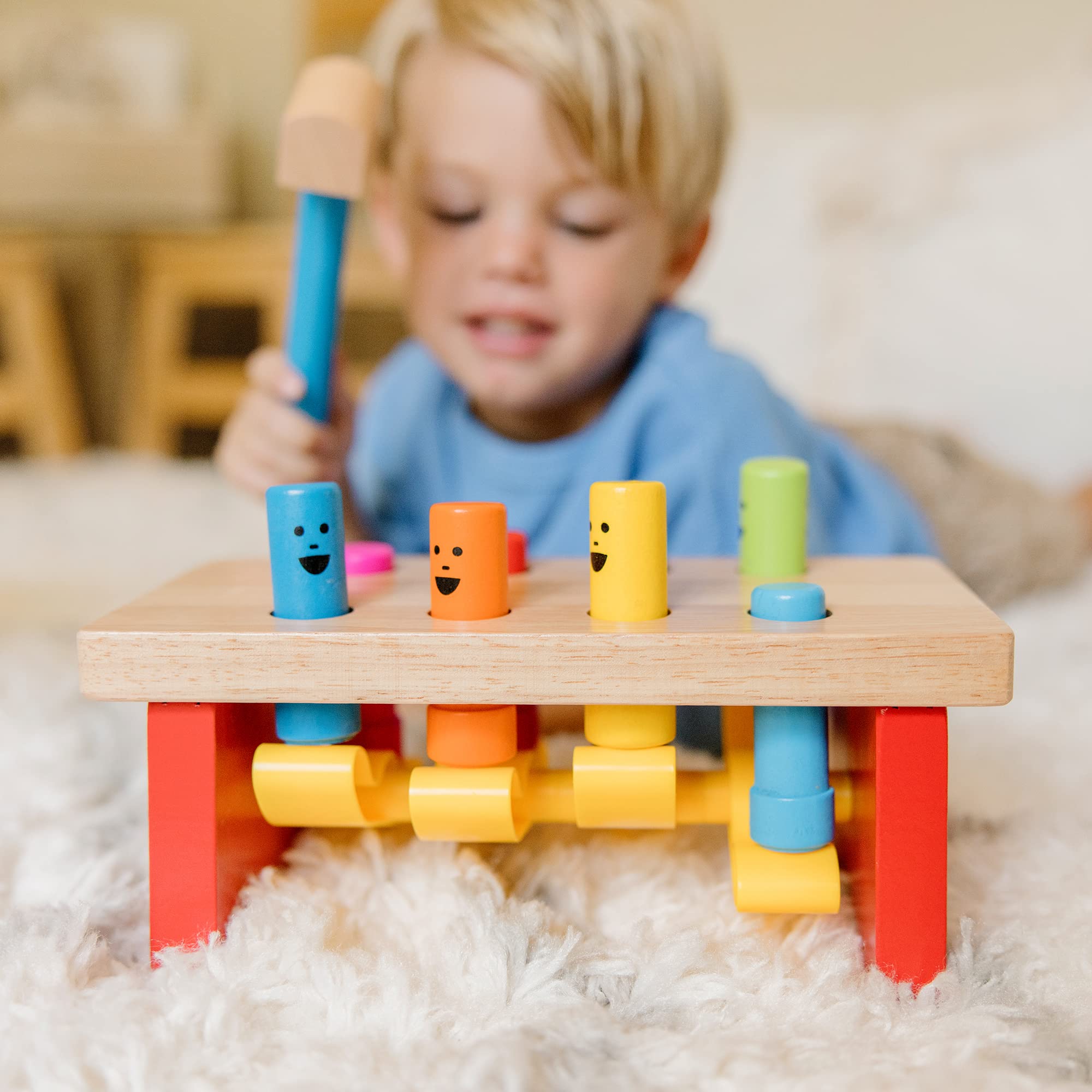 Melissa & Doug Band-in-a-Box Clap! Clang! Tap! - 10-Piece Musical Instrument Set & Deluxe Pounding Bench Wooden Toy with Mallet