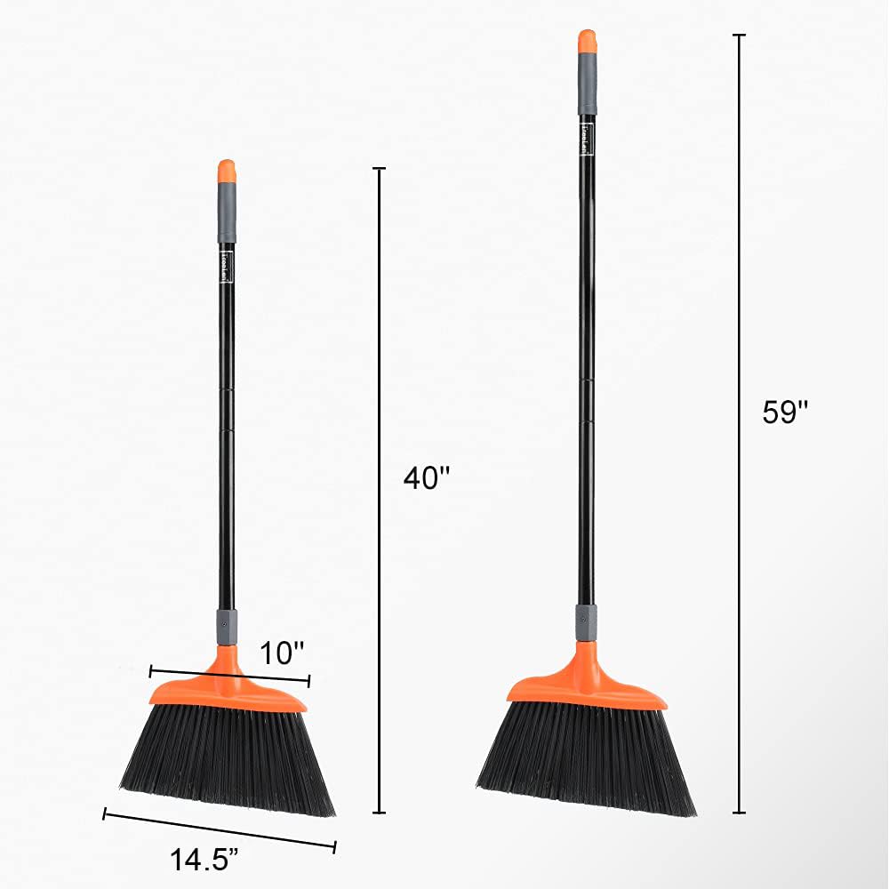 TreeLen Heavy-Duty Broom, Long Handle Angle Broom 14.5" Wide for Garages, Courtyard, Sidewalks, Decks and Outdoor Surfaces, Perfect for Home Kitchen Room Office Floor