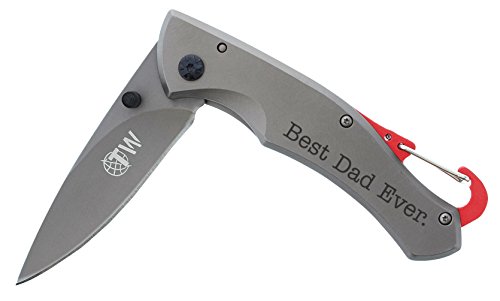 Personalized Gifts Father's Day Gift for Dad Best Dad Ever Laser Engraved Satin Gunmetal Folding Carabiner Clip Pocket Knife